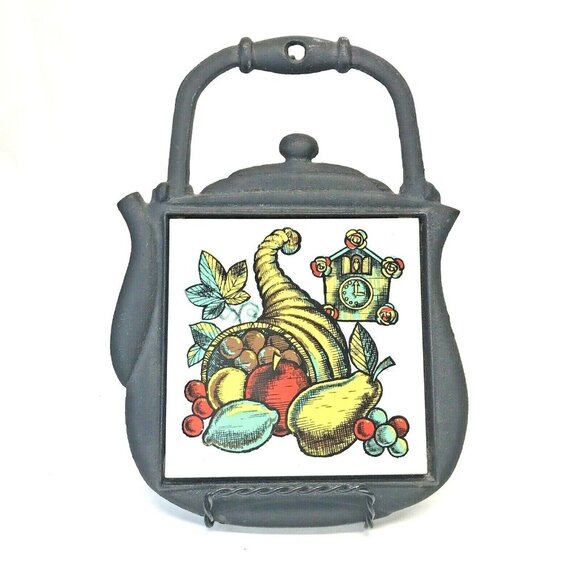 Unbranded | Accents | Vintage Cast Iron Teapot Trivet With Tile Harvest ...